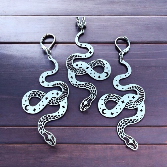 Hand Crafted | Jewelry | Snake Laser Cut Necklace And Earrings Set ...